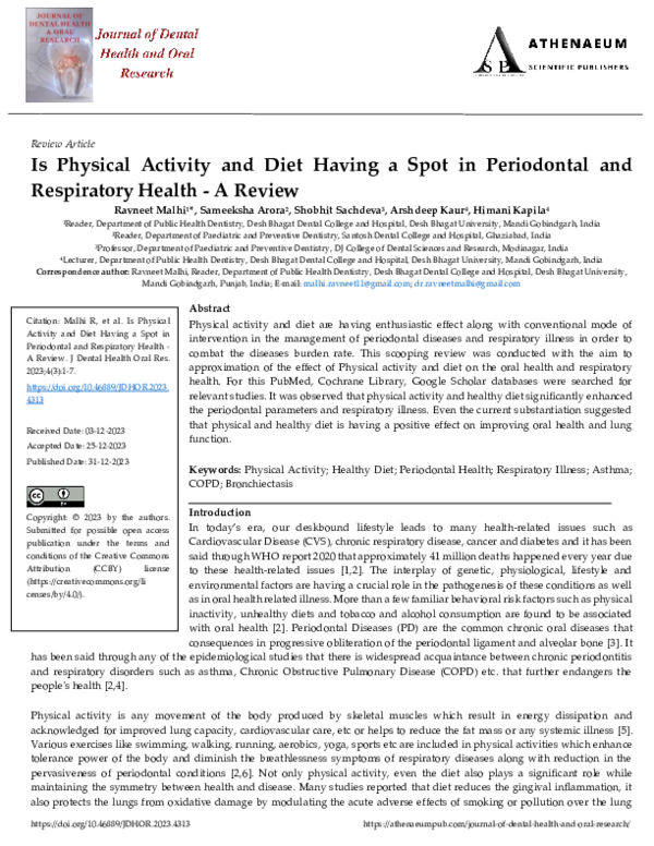 (PDF) Is Physical Activity and Diet Having a Spot in Periodontal and Respiratory Health - A Review