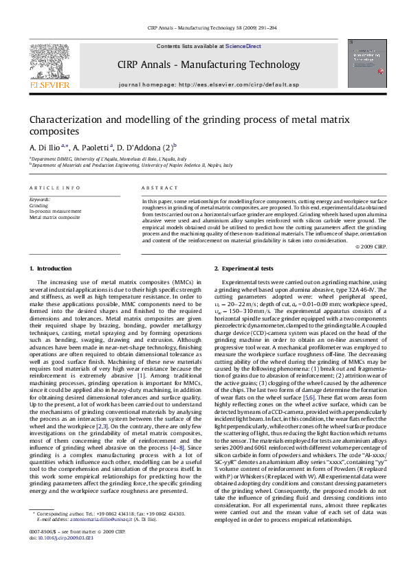 (PDF) Characterization and modelling of the grinding process of metal ...