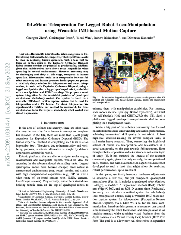(PDF) TeLeMan: Teleoperation for Legged Robot Loco-Manipulation using Wearable IMU-based Motion ...