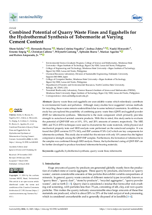 (PDF) Combined Potential of Quarry Waste Fines and Eggshells for the ...