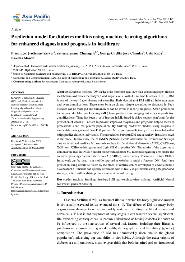 (PDF) Prediction model for diabetes mellitus using machine learning ...