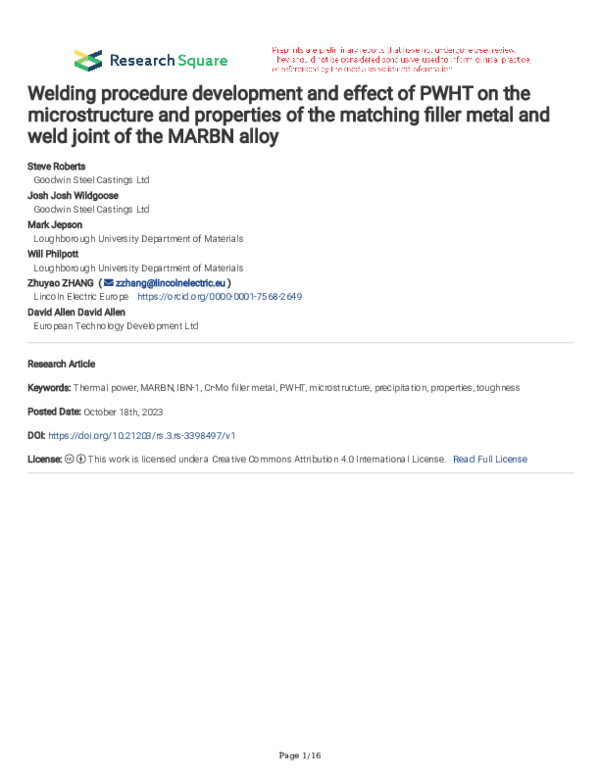 (PDF) Welding procedure development and effect of PWHT on the ...