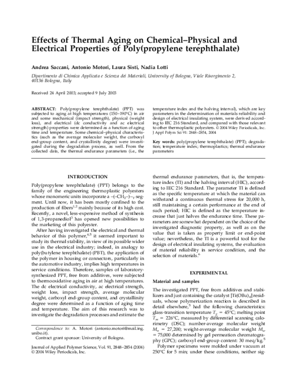 (PDF) Effects of thermal aging on chemical–physical and electrical ...