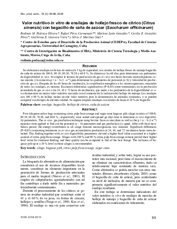 (PDF) Valor nutritivo in vitrode ensilajes de hollejo fresco de cítrico ...