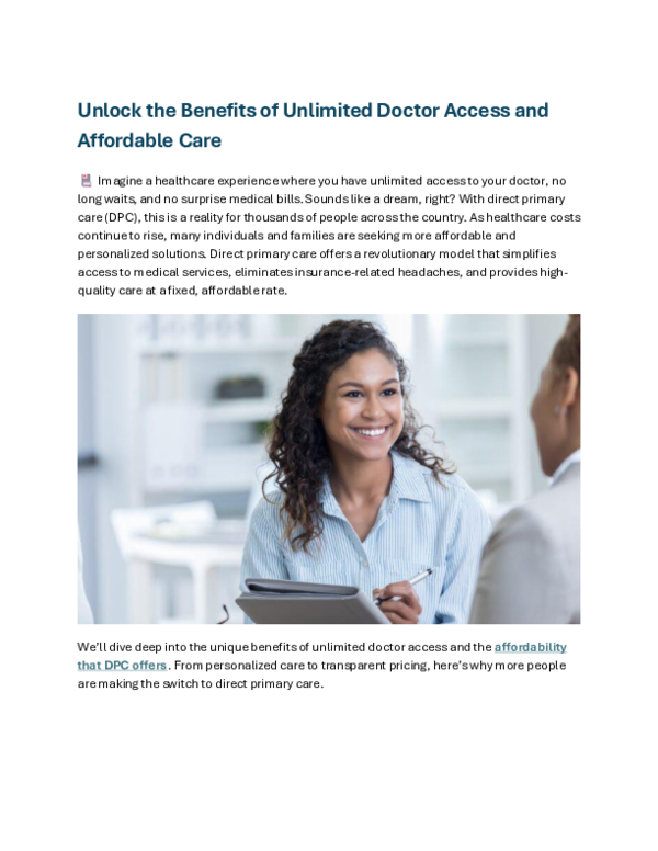 (PDF) Unlock the Benefits of Unlimited Doctor Access and Affordable Care