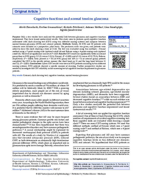(PDF) Cognitive functions and normal tension glaucoma | Kestutis Petrikonis - Academia.edu