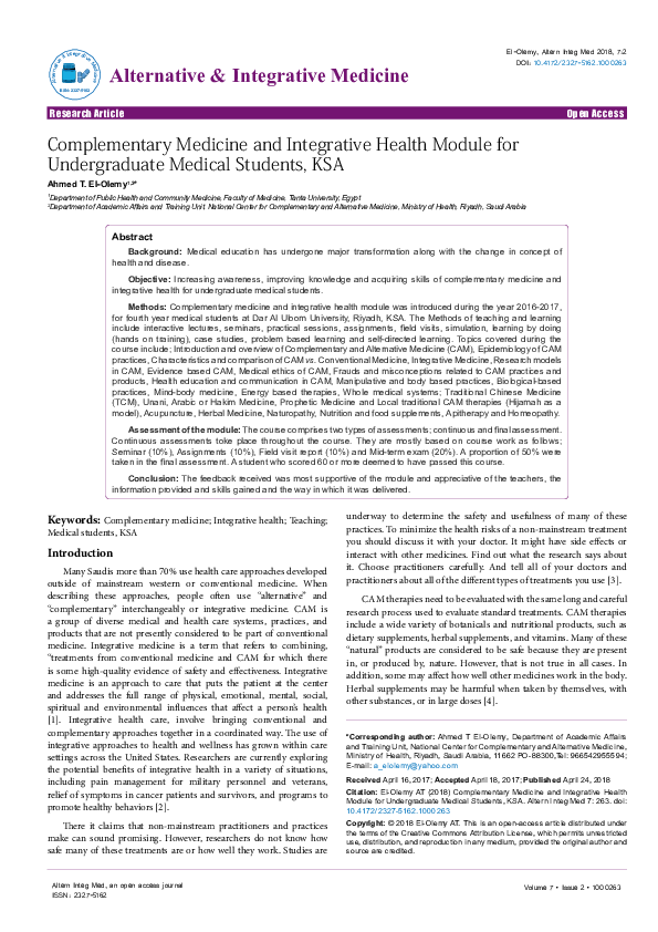(PDF) Complementary Medicine and Integrative Health Module for ...
