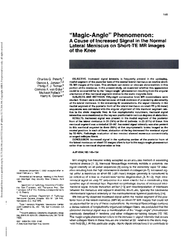 (PDF) Magic-angle" phenomenon: a cause of increased signal in the ...