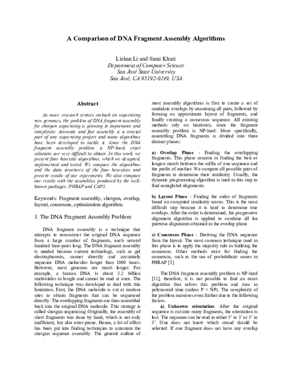 (PDF) A comparison of DNA fragment assembly algorithms