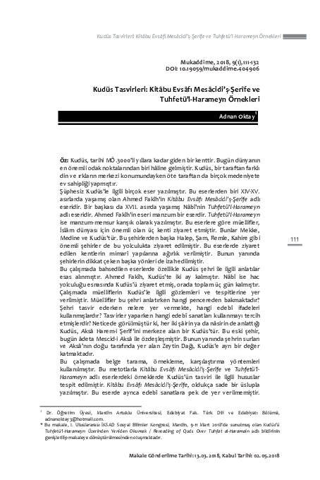 (PDF) Kudüs Tasvirleri: Kitâbu Evsâfı Mesâcidi’ş-Şerîfe ve Tuhfetü'l ...