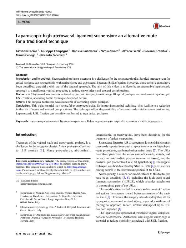 (PDF) Laparoscopic high uterosacral ligament suspension (modified Shull ...