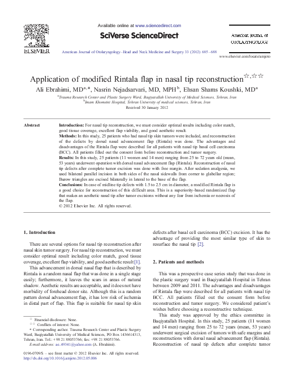 (PDF) Application of modified Rintala flap in nasal tip reconstruction