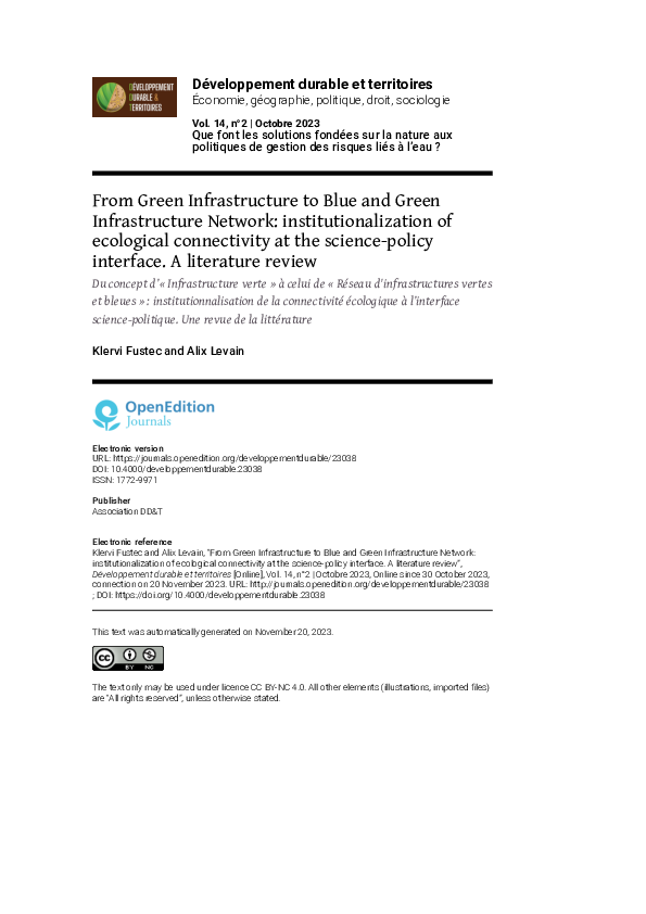 (PDF) From Green Infrastructure to Blue and Green Infrastructure ...