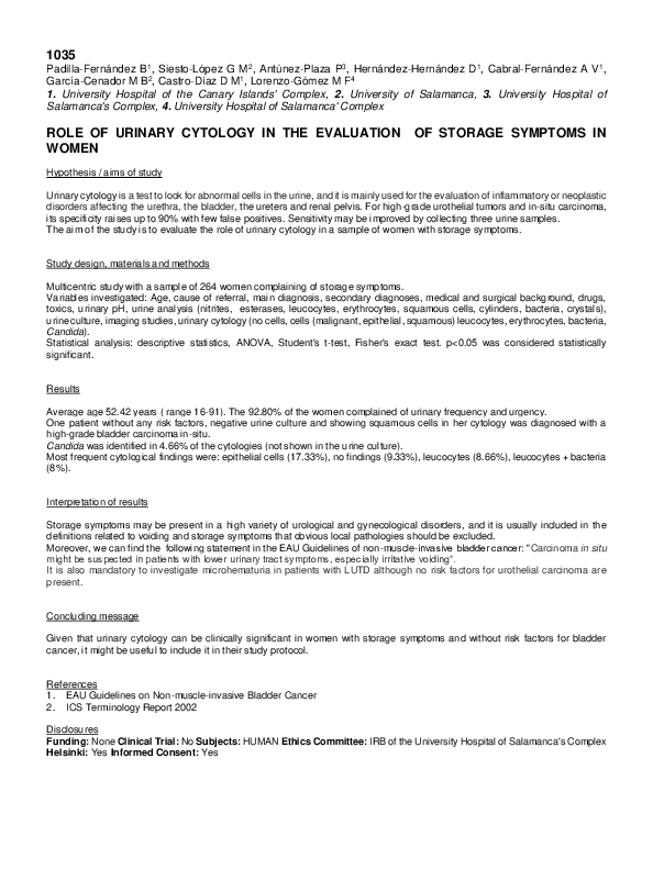 (PDF) Role of urinary cytology in the evaluation of storage symptoms in ...