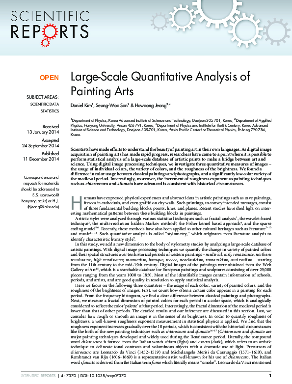 (PDF) Large-Scale Quantitative Analysis of Painting Arts | Seung-Woo ...
