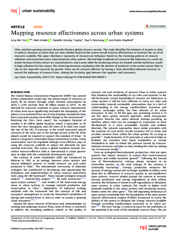 (PDF) Mapping resource effectiveness across urban systems
