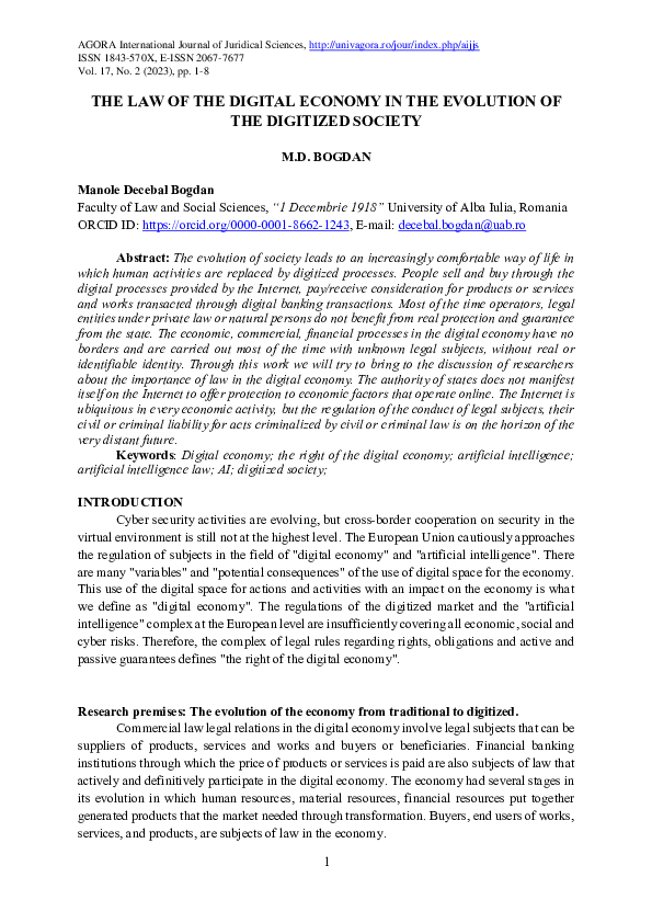 (PDF) The Law of the Digital Economy in the Evolution of the Digitized ...
