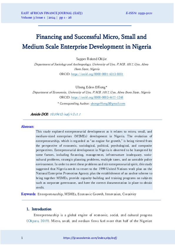 (PDF) Financing and Successful Micro, Small and Medium Scale Enterprise Development in Nigeria
