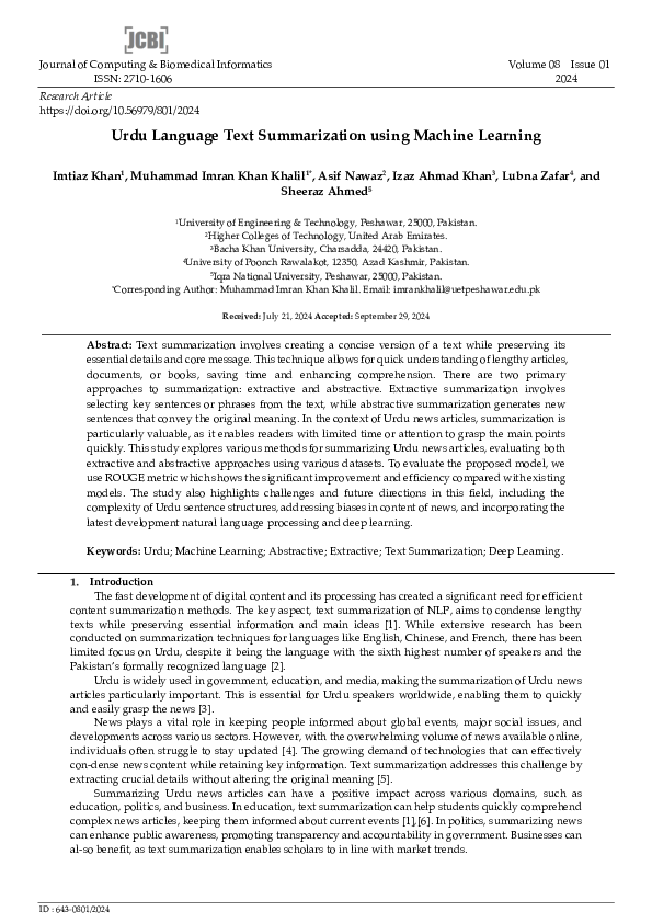 (PDF) Urdu Language Text Summarization using Machine Learning