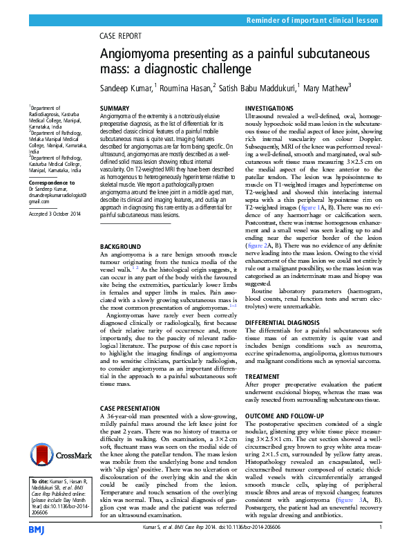 (PDF) Angiomyoma presenting as a painful subcutaneous mass: a ...