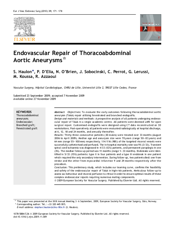 (PDF) Endovascular Repair of Thoracoabdominal Aortic Aneurysms