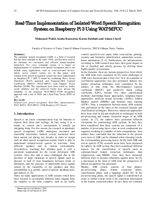(PDF) Real-Time Implementation of Isolated-Word Speech Recognition System on Raspberry Pi 3 ...