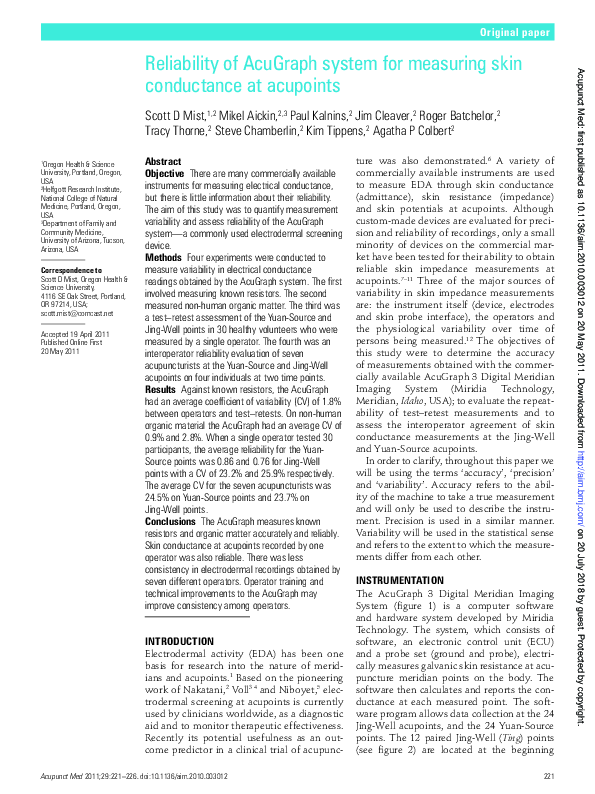 (PDF) Reliability of Acugraph System for Measuring Skin Conductance at ...