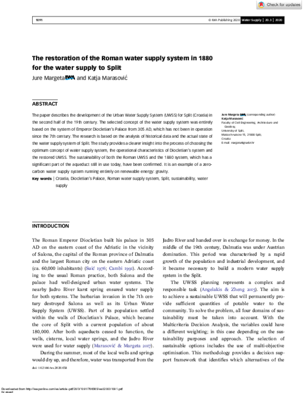 (PDF) The restoration of the Roman water supply system in 1880 for the ...