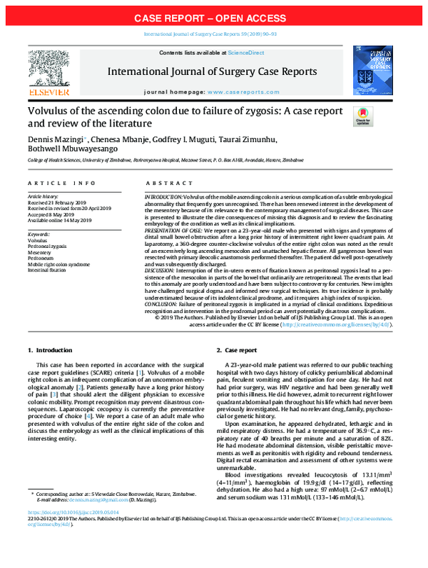 (PDF) Volvulus of the ascending colon due to failure of zygosis: A case ...