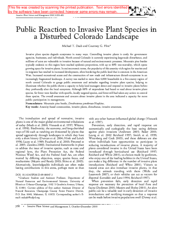 (PDF) Public Reaction to Invasive Plant Species in a Disturbed Colorado ...