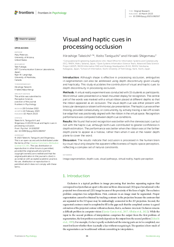(PDF) Visual and haptic cues in processing occlusion