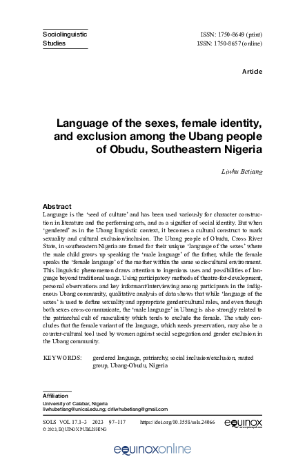 (PDF) Language of the sexes, female identity, and exclusion among the ...