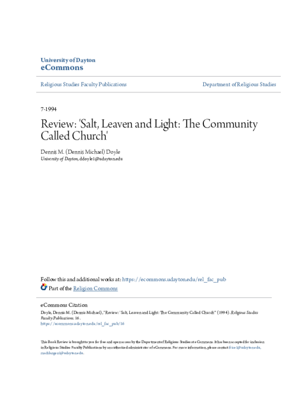(PDF) Review: 'Salt, Leaven and Light: The Community Called Church