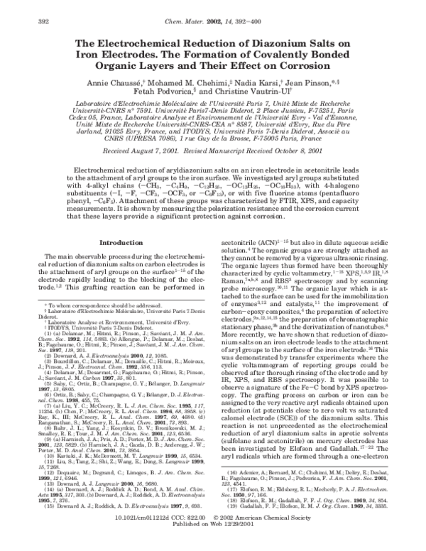 (PDF) The Electrochemical Reduction of Diazonium Salts on Iron ...