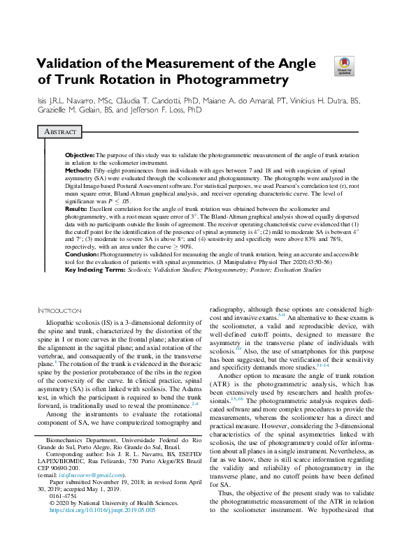 (PDF) Validating Photogrammetry for Trunk Rotation