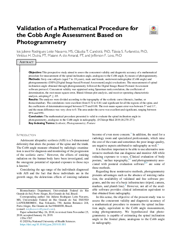 (PDF) Validation of a Mathematical Procedure for the Cobb Angle ...