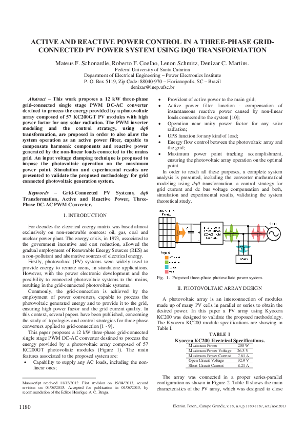 (PDF) Active And Reactive Power Control In A Three-phase Grid-connected Pv Power System Using ...