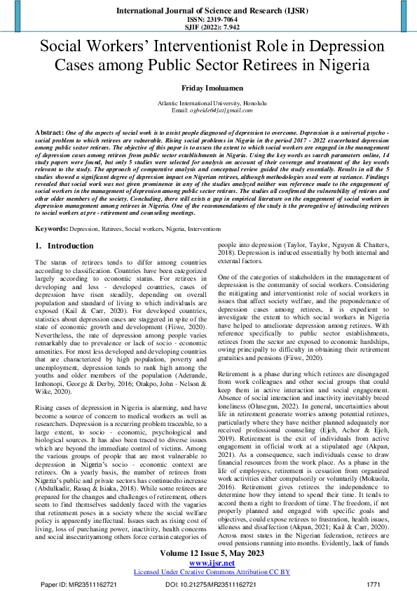 (PDF) Social Workers' Interventionist Role in Depression Cases among ...
