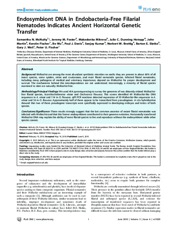 (PDF) Endosymbiont DNA in endobacteria-free filarial nematodes ...