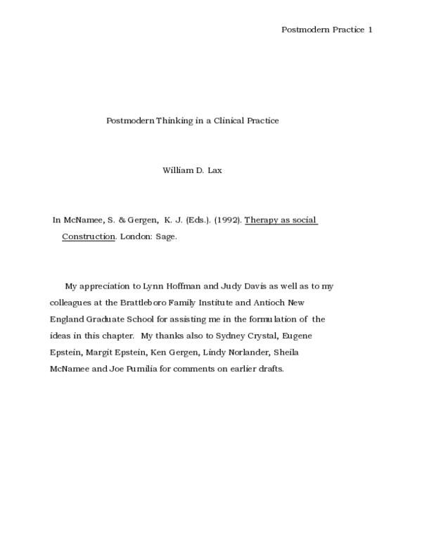 (PDF) A Postmodern View of Therapy