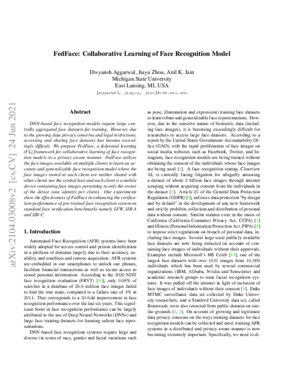 (PDF) FedFace: Collaborative Learning of Face Recognition Model
