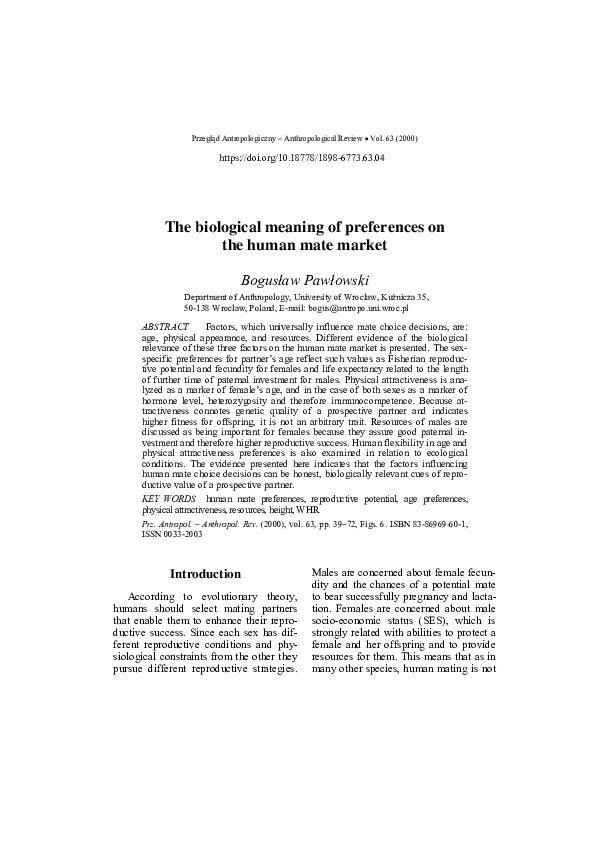 (PDF) The biological meaning of preferences on the human mate market ...