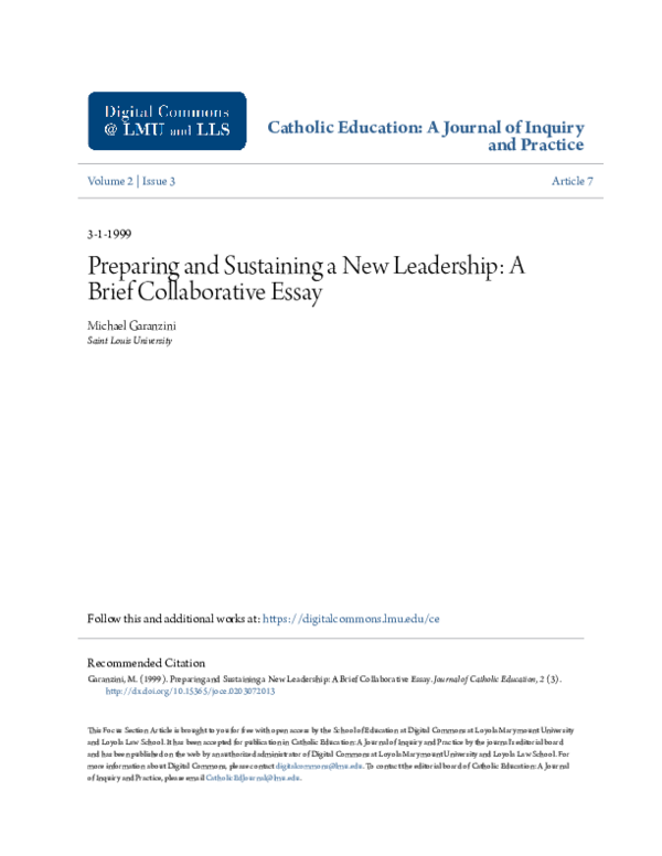 (PDF) Preparing and Sustaining a New Leadership: A Brief Collaborative ...