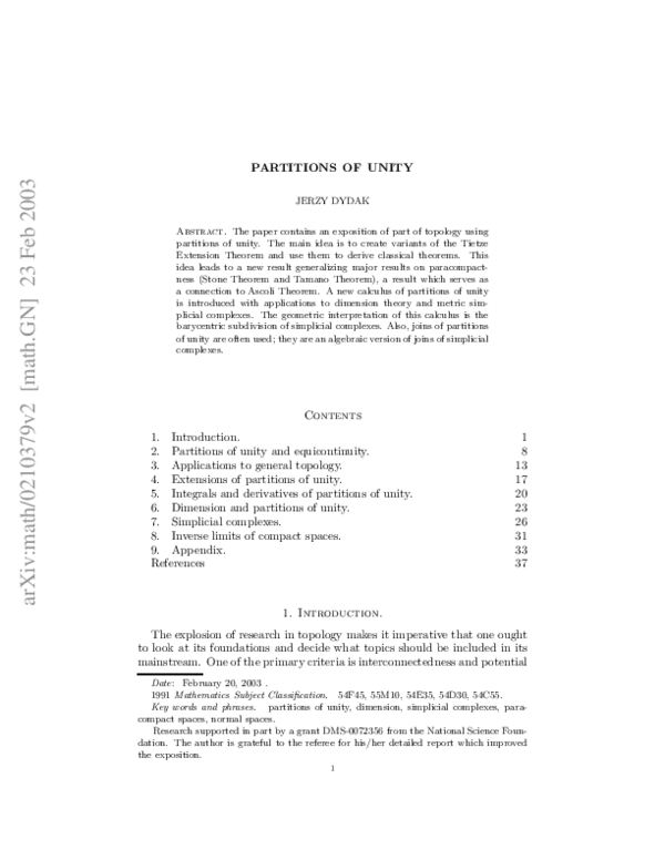 (PDF) Partitions of unity