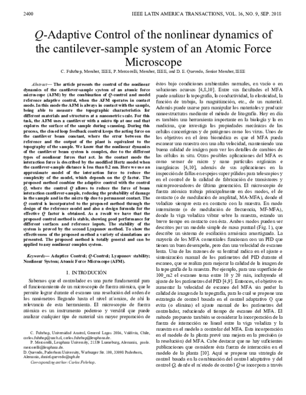 (PDF) Q-Adaptive Control of the Nonlinear Dynamics of the Cantilever ...