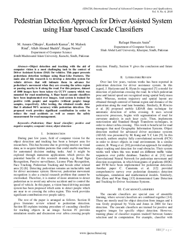 (PDF) Pedestrian Detection Approach for Driver Assisted System using Haar based Cascade Classifiers