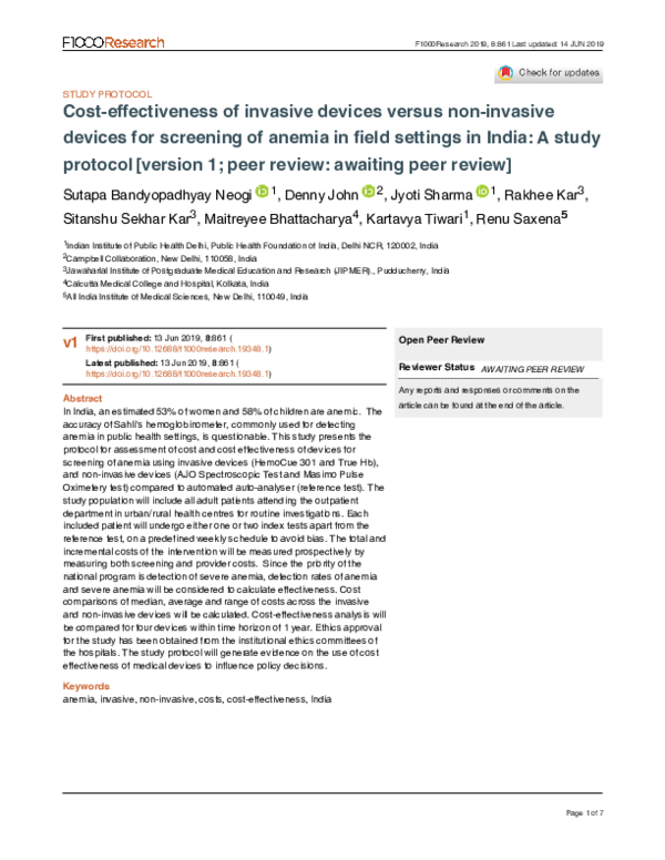(PDF) Cost-effectiveness of invasive devices versus non-invasive devices for screening of anemia ...