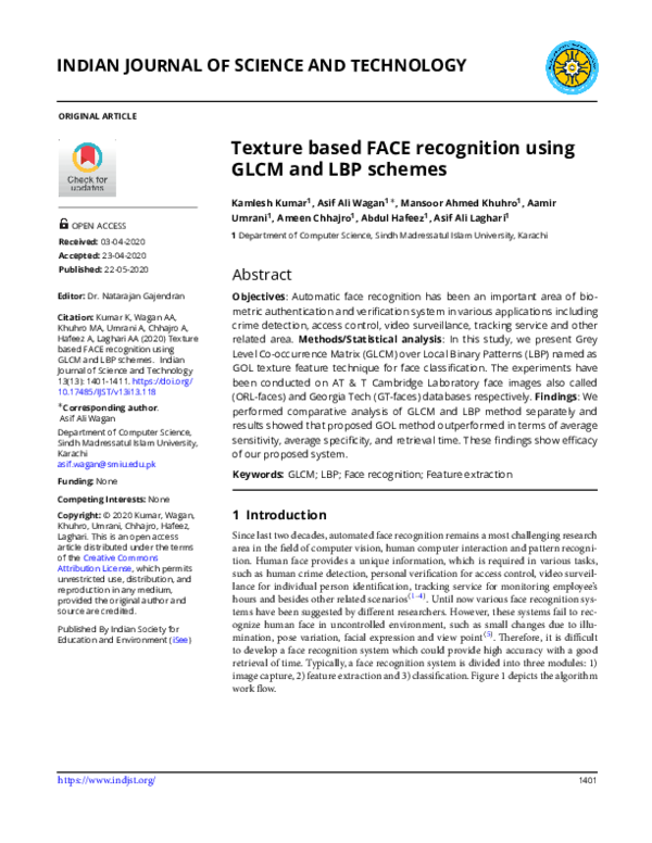 Pdf Texture Based Face Recognition Using Glcm And Lbp Schemes