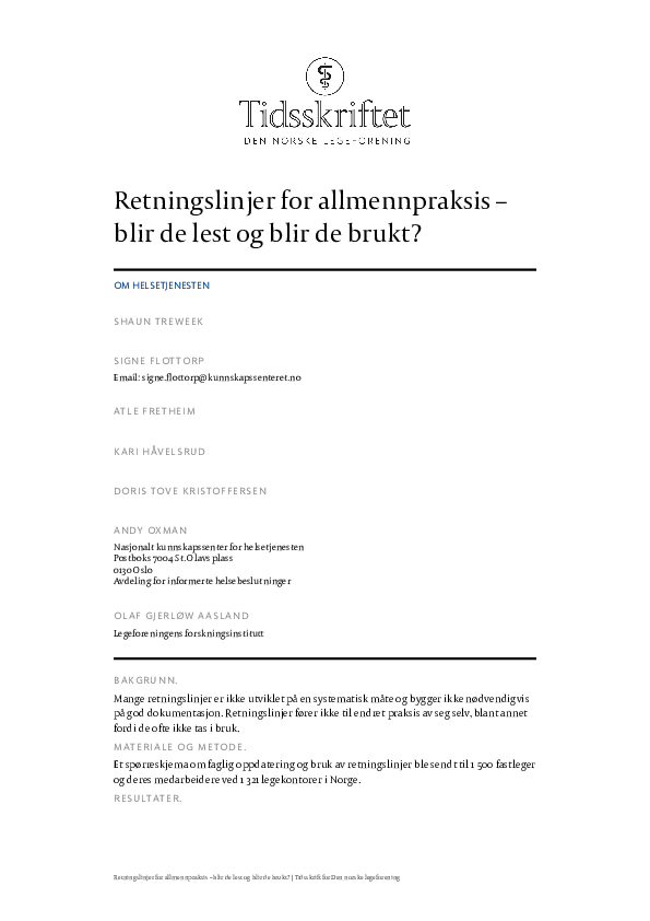 (PDF) Retningslinjer for allmennpraksis–blir de lest og blir de brukt ...