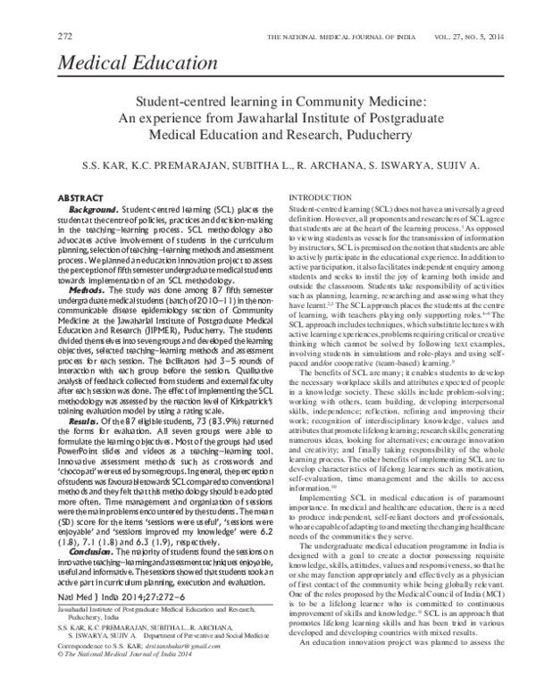 (PDF) Student-centred learning in Community Medicine: An experience ...
